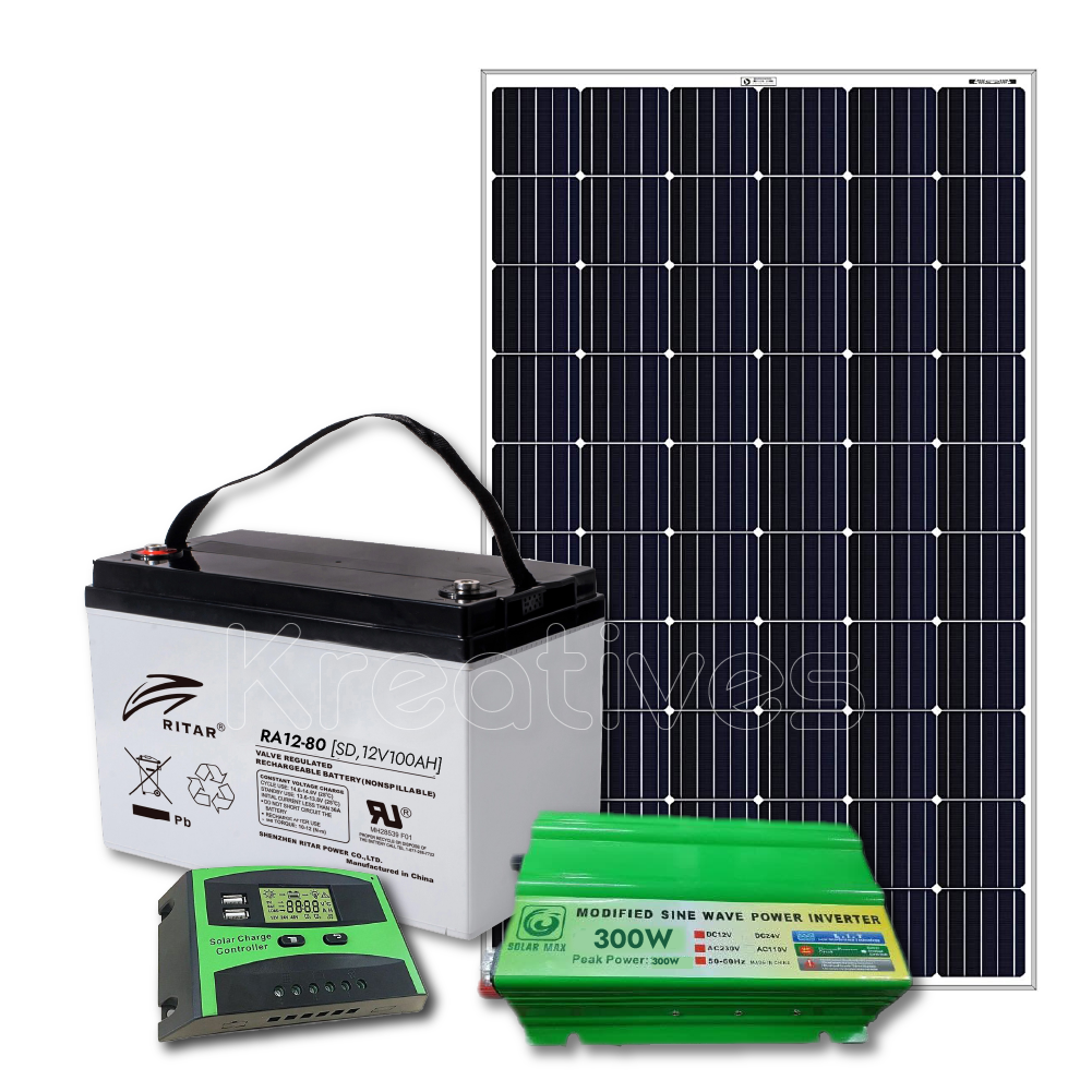 100Watts Complete Off Grid Solar Kit 100ah Battery+ 100watts Battery